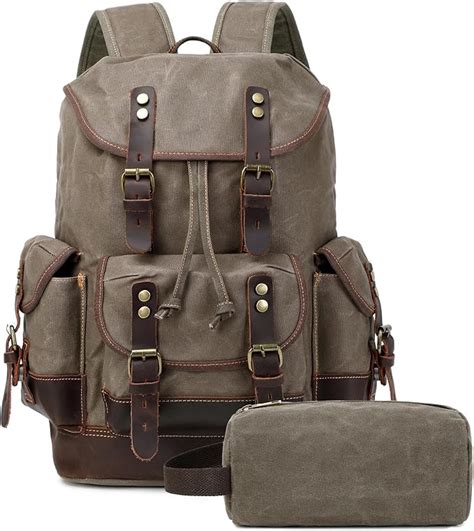 Yamons Vintage Leather Canvas Backpack Waxed Canvas