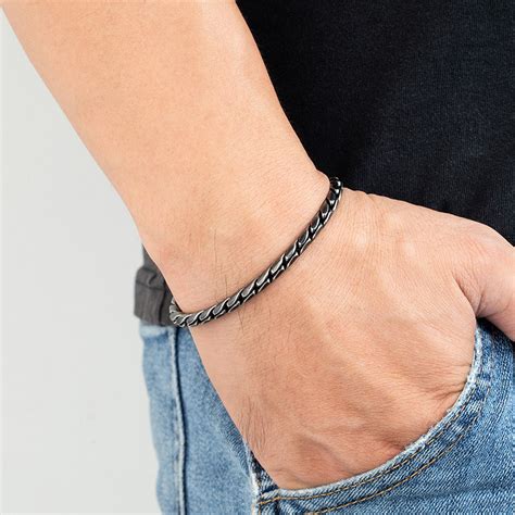 Mkendn Fashion Men Aço Inoxidável Criativo Retro Oxidado Corrente De Elos Pretos Pulseiras Punk