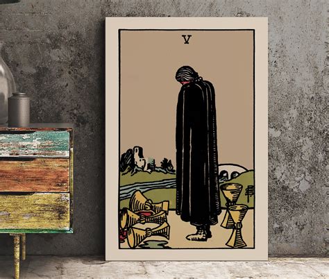 Five Of Cups Tarot Card Print Classic Tarot Art Poster Etsy Uk