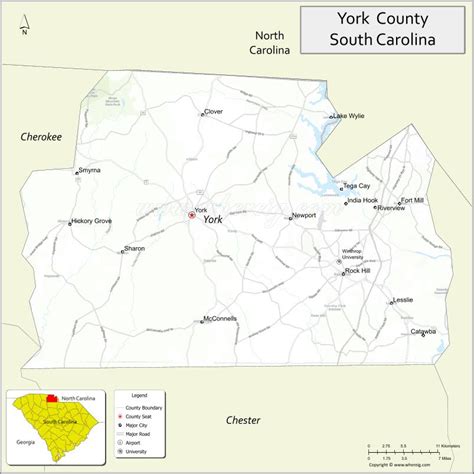 Map Of York County South Carolina Where Is Located Cities