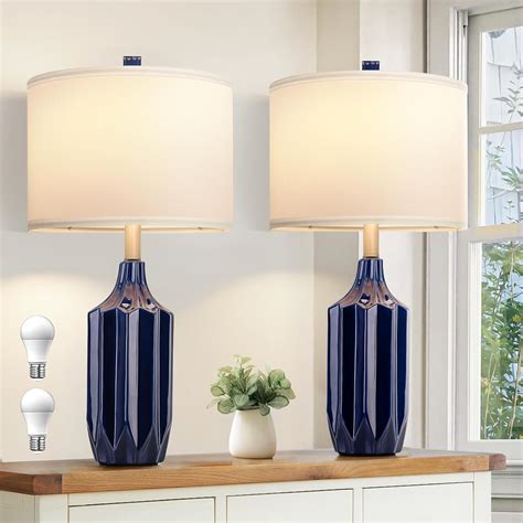 Spclsim 236 Modern Ceramic Table Lamps For Bedrooms Set Of 2 Navy