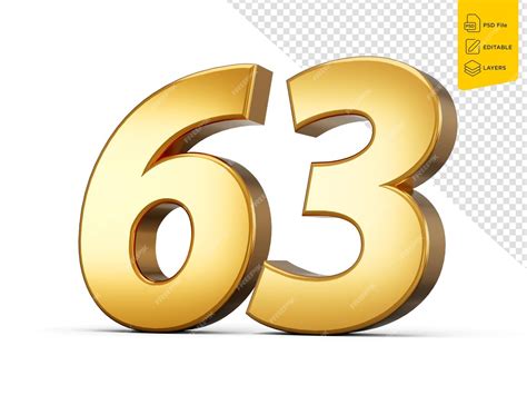 Premium Psd Golden Metallic Number 63 Sixty Three White Background 3d