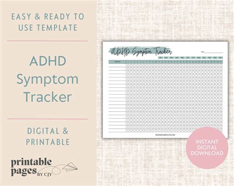 Adhd Symptom Tracker Printable Symptom Medical Health Journal Adhd