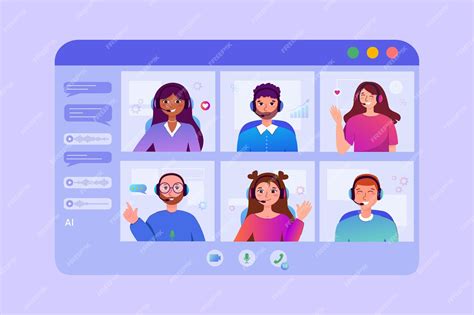 Premium Vector Video Conference Cartoon Group Of Colleagues In