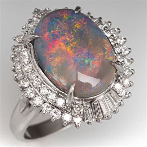 Fantastic Vintage Black Opal Diamond Ring Platinum