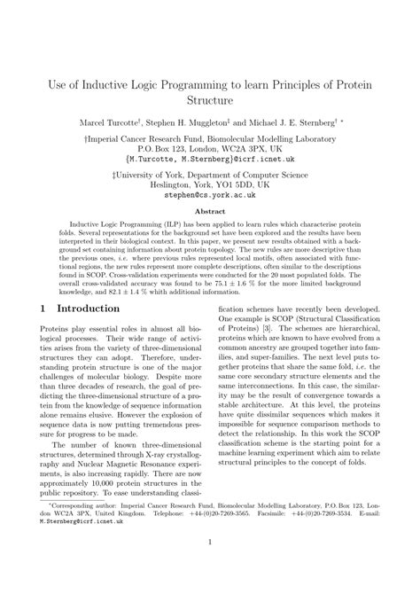 Pdf Use Of Inductive Logic Programming To Learn Principles Of Protein Structure