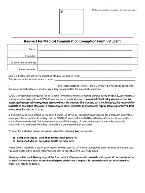 Fillable Online Request For Medical Immunization Exemption Form