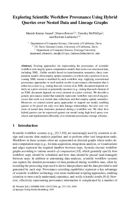 Pdf Exploring Scientific Workflow Provenance Using Hybrid Queries Over Nested Data And Lineage