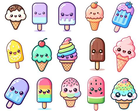 Cute Ice Cream And Popsicle Clipart Kawaii Summer Treats Png Smiling
