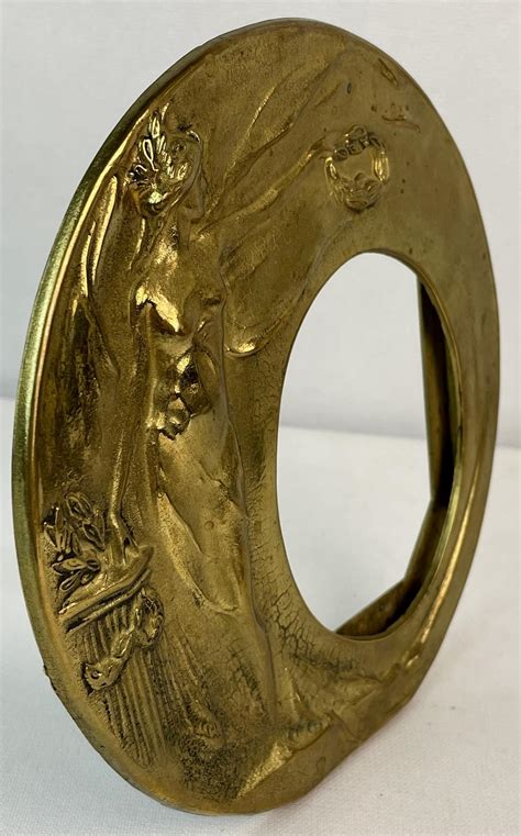 Lot Antique C 1910 Art Nouveau Round Brass Figure Relief Frame