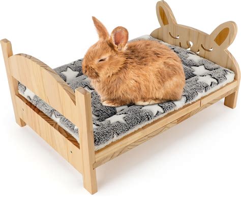 Midollarle Large Wooden Rabbit Bed With Soft Mat 2 In 1