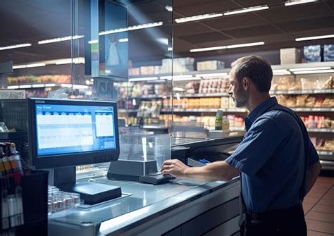 A Highangle Shot Of A Grocer Using A Barcode Scanner To Ring Up A