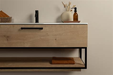 Badkamermeubel Licht Eiken Culma 120 Cm Met Zwart Stalen Frame