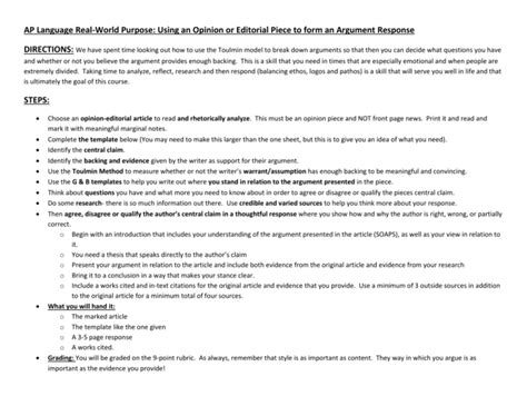 AP Language Argument Response Assignment