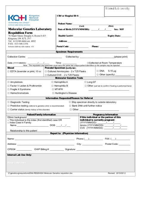 Kgh Molecular Genetics Laboratory Requisition Form Printable Pdf Download