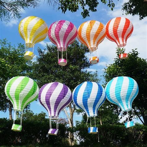 8 Pcs 12 Inch Diagonal Stripe Hot Air Balloon Paper Lanterns Chinese