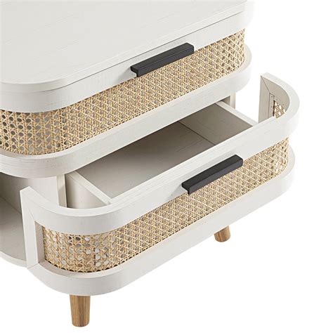 Izzy Curved Rattan 2 Drawer Bedside Table White Daals