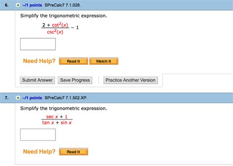 Solved Simplify The Trigonometric Expression Chegg