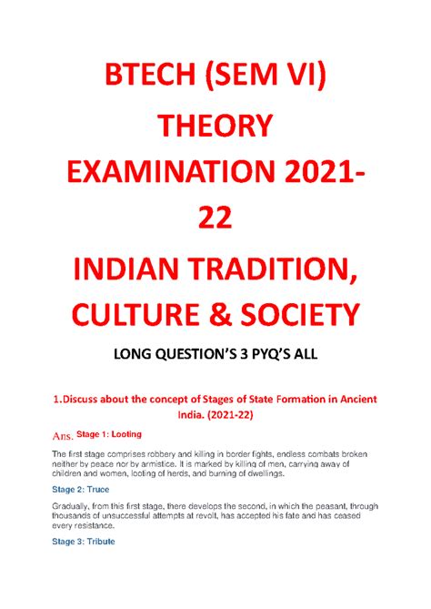 Itcs 2021 22 Solved Btech Sem Vi Theory Examination 2021 22 Indian Tradition Culture