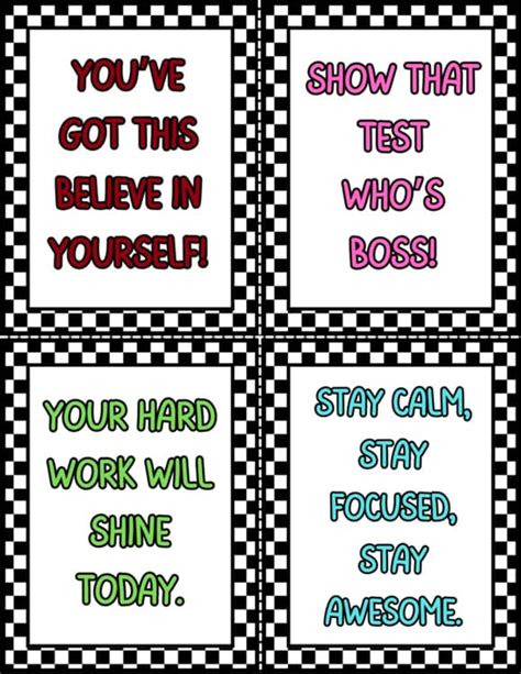 Motivational Testing Notes For Students Encouraging Test Day Messages