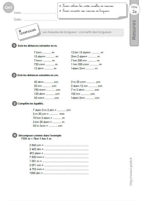 Cm1 Exercices Les Conversions De Longueurs Tableau De Conversion