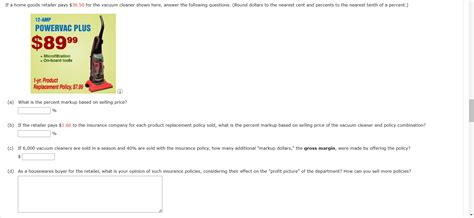 Solved A What Is The Percent Markup Based On Selling Chegg