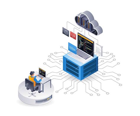 Premium Vector Programmer Maintains Technology Cloud Server Isometric Flat 3d Illustration