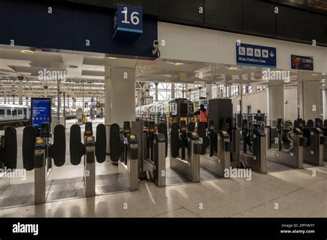 London Waterloo 2023 Railway Station Platform Train And Entry Exit Gates For Passengers