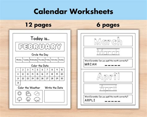 Calendar Worksheet Pages Daily Calendar Month Day Date Weather