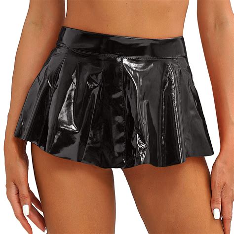 Women Pvc Leather Wet Look Skirts A Line Mini Skirt High Waist Skirt