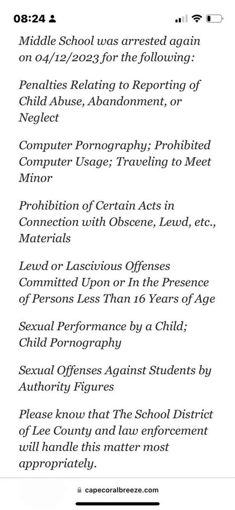 Middle School Teacher Arrested For Lewd And Lascivious Behavior After Sexually Grooming A 12 Year