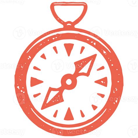 Hand Drawn Minimalist Red Compass With Arrow For Directional Map Orientation Grunge Texture