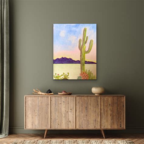Sunny Sonoran Desert Landscape Art Print Watercolor Painting Warm