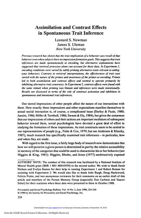Pdf Assimilation And Contrast Effects In Spontaneous Trait Inference