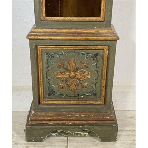 Antico Box Orologio Pendolo Dipinto Parete Muro Legno 1800 Pendola Cucu