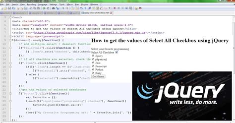 how to get the values of select all checkbox using jquery tutorial101