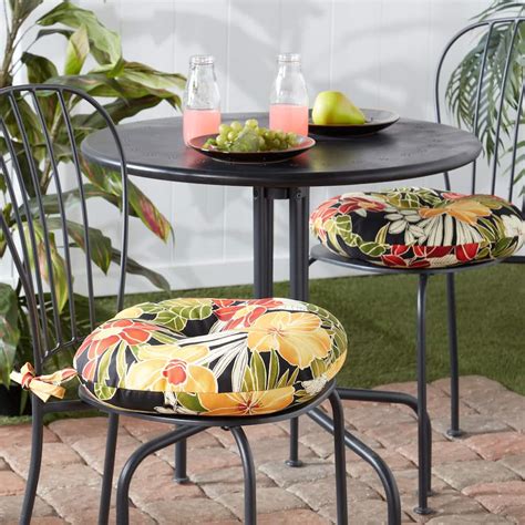 15 Inch Round Palm Leaves White Outdoor Bistro Chair Cushion Set Of 2