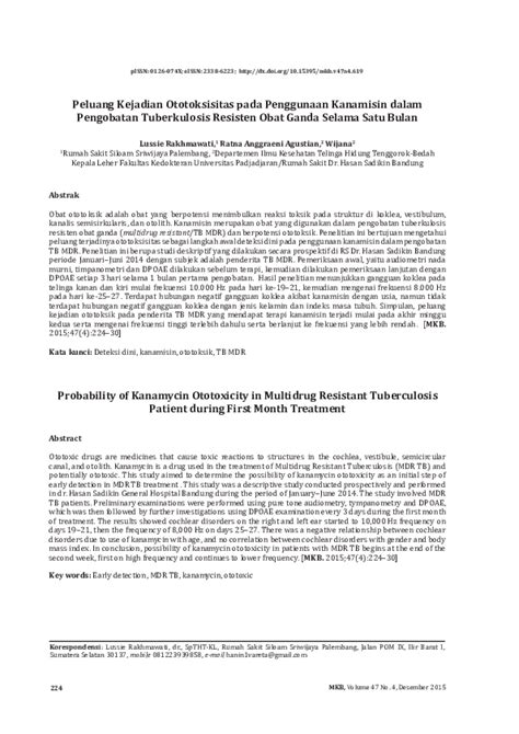 Pdf Peluang Kejadian Ototoksisitas Pada Penggunaan Kanamisin Dalam Pengobatan Tuberkulosis