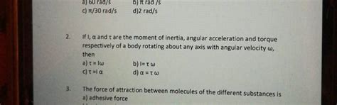 if i α and au are the moment of inertia angular acceleration and torque