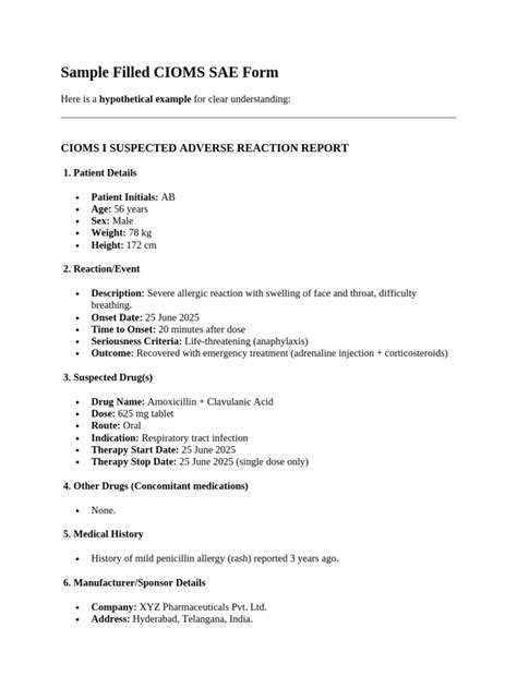 Sample Cioms Sae Reporting Form Pdf