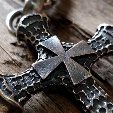 Silver Cross Necklace Vintage Antique Finish Pendant Masonry Holy Cross