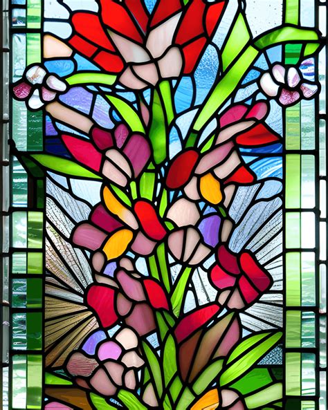 Stained Glass Window Flowers Garden · Creative Fabrica