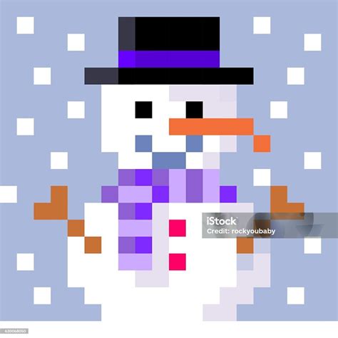 Pixel Art Smiling Snowman Stock Illustration Download Image Now