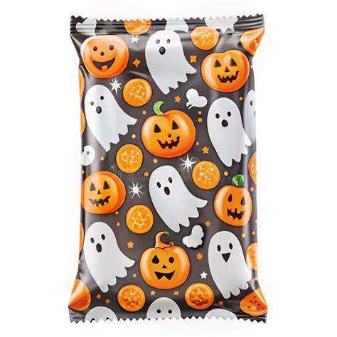 Halloween Candy Wrapper With Spooky Yet Playful Ghost Illustrations Stock Illustration