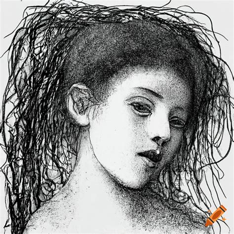 Charcoal Drawing Of A Girl With Windblown Hair