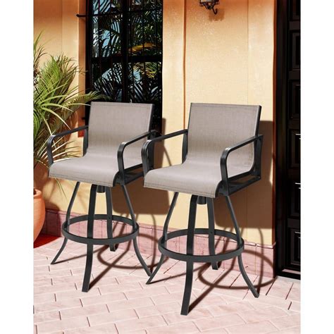 Pellebant Swivel Aluminum Outdoor Bar Stool In Augustine Ashe Sunbrella