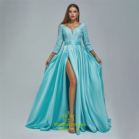 Blue Satin Lace Youth Graduation Dresses High School Graduation Gown