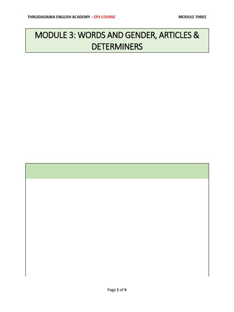 Eps 03 Words And Gender Determiners And Articles Pdf Grammatical