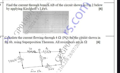 Find The Current Through Branch Ab Of The Circuit Shown In Fig 2 Below B