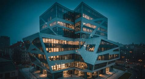 Modern Angular Building With Multiple Geometric Facets Featuring Extensive Glass Stock